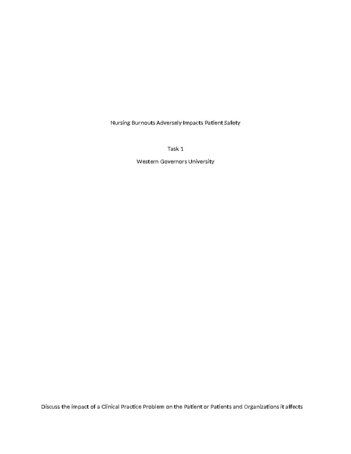 D223 HC & Economics - Task 1 assignment - Nursing Burnouts Adversely ...