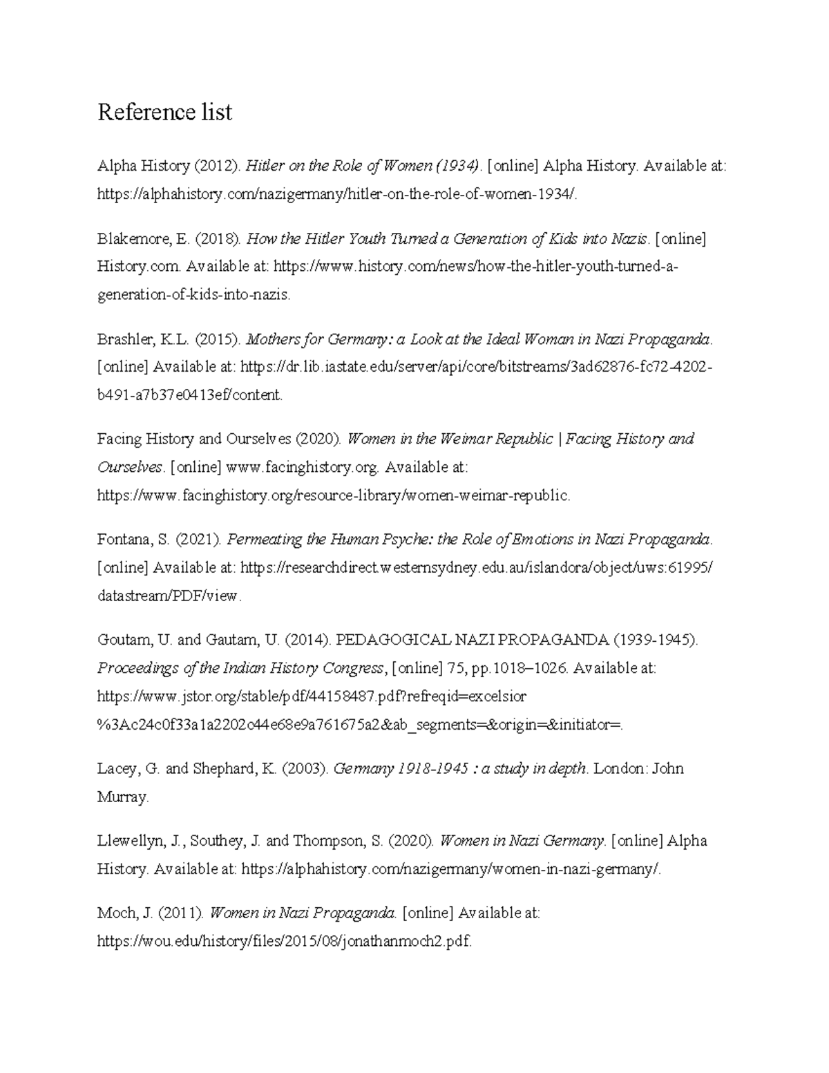 History coursework references - Reference list Alpha History (2012 ...