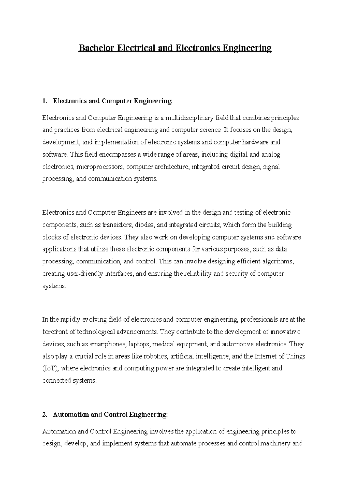 Bachelor Electrical and Electronics Engineering - Bachelor Electrical ...