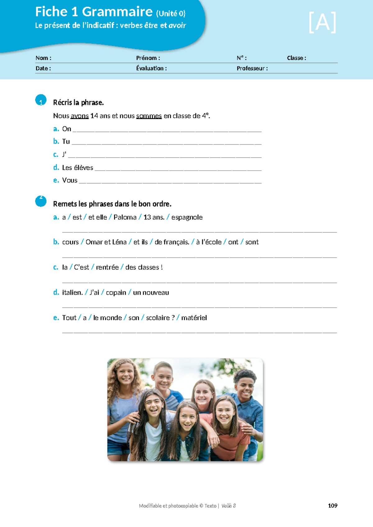 Grammaire 1A - FICHAS GRAMÁTICA - [A] Fiche 1 Grammaire (Unité 0) Le ...