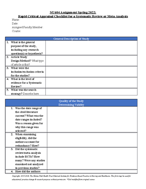 NU604 Week 7 Module 7 - Week 6 Module 6 Evidence in Clinical Settings and the Role of Outcomes ...