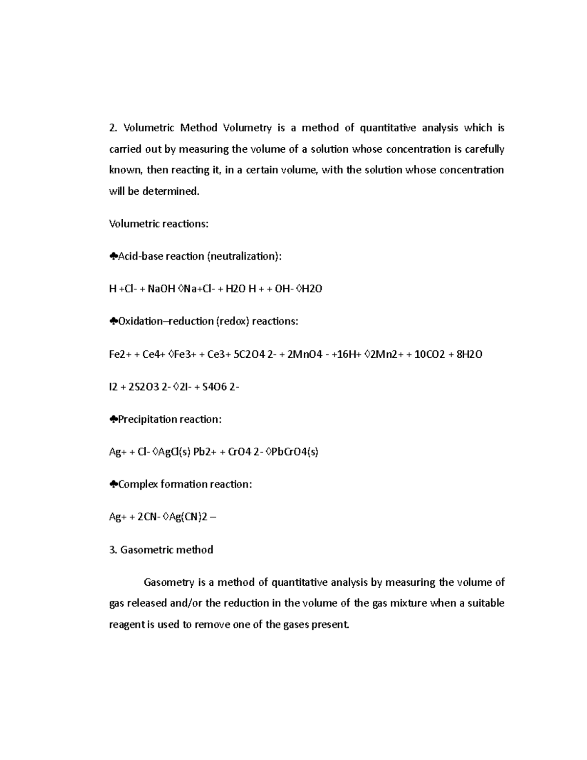 Volumetric reactions - 2. Volumetric Method Volumetry is a method of ...