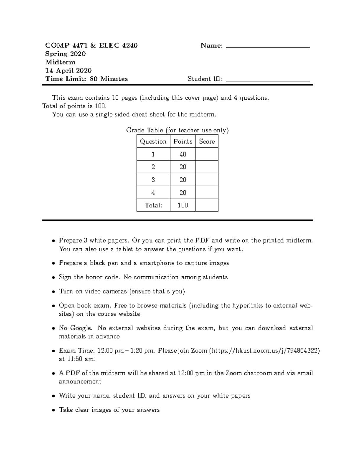 (COMP4471)[2020](s)midterm~=p6a03t^ 16743 - COMP 4471 & ELEC 4240 Name ...
