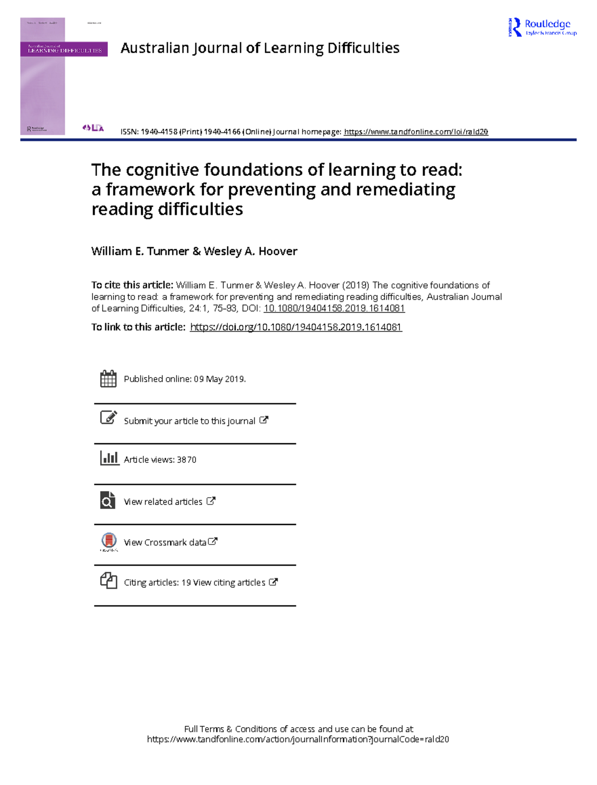 The cognitive foundations of learning to read a framework for ...
