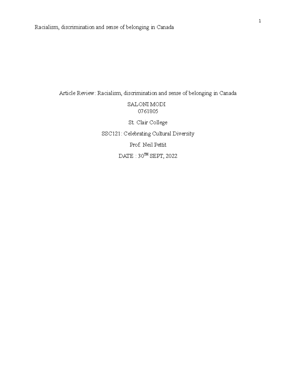 Saloni Modi - Article review - Racialism, discrimination and sense of ...