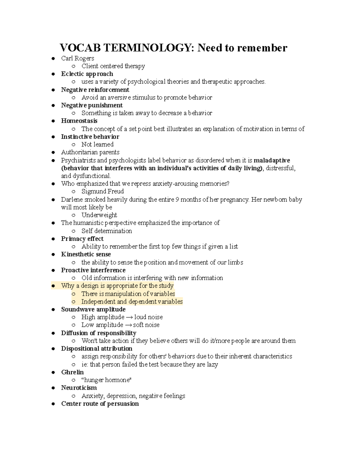 AP Psychology Practice FRQs - VOCAB TERMINOLOGY: Need to remember Carl ...