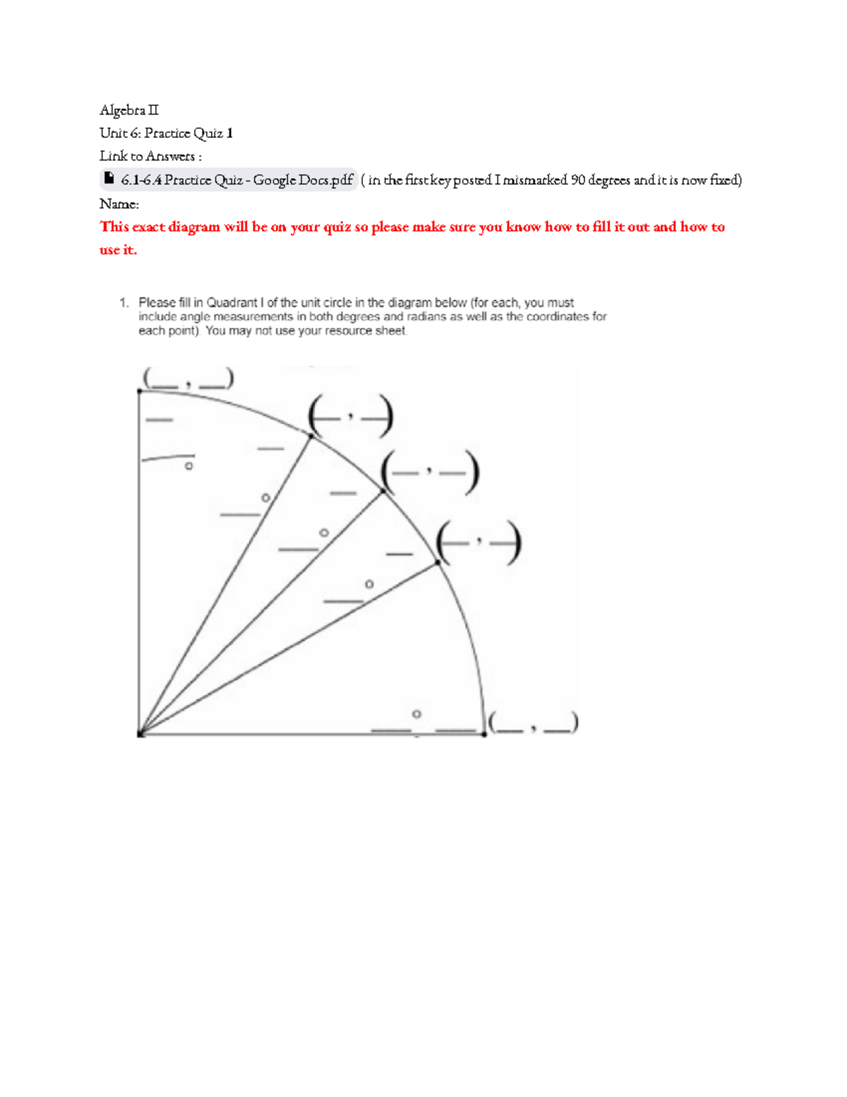 6.1-6.4 Practice Quiz - notes - Algebra II Unit 6: Practice Quiz 1 Link ...