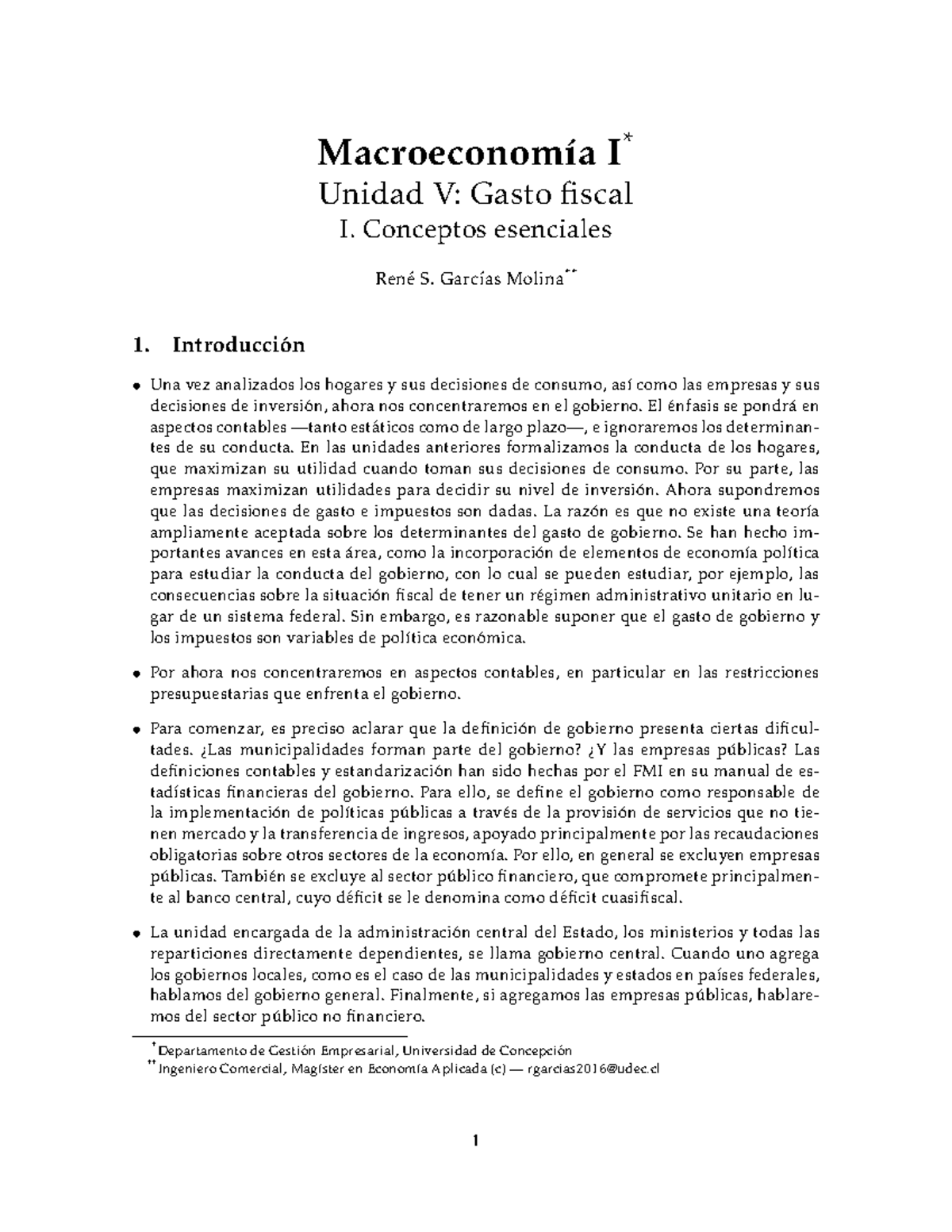 Conceptos esenciales - mterial de estudio - Macroeconom ́ıa I * Unidad V: Gasto fiscal I ...