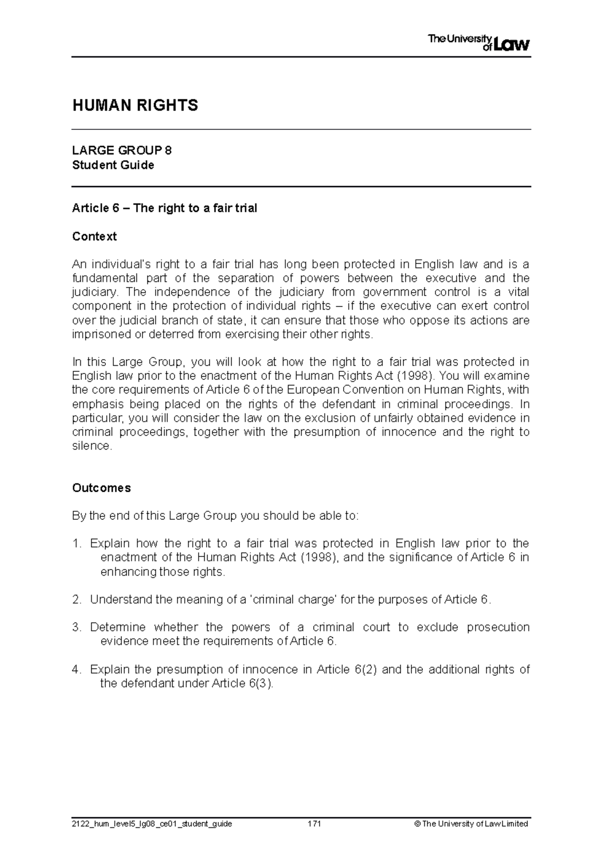 Large Group 8 - HUMAN RIGHTS LARGE GROUP 8 Student Guide Article 6 ...