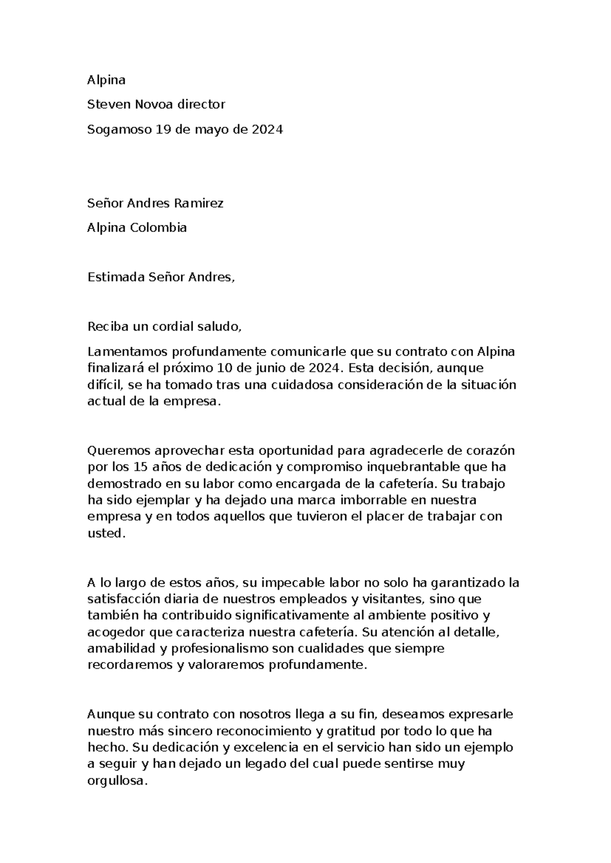 Carta de despido - sikkkkkkkkkkkkkkkkkk - Alpina Steven Novoa director ...