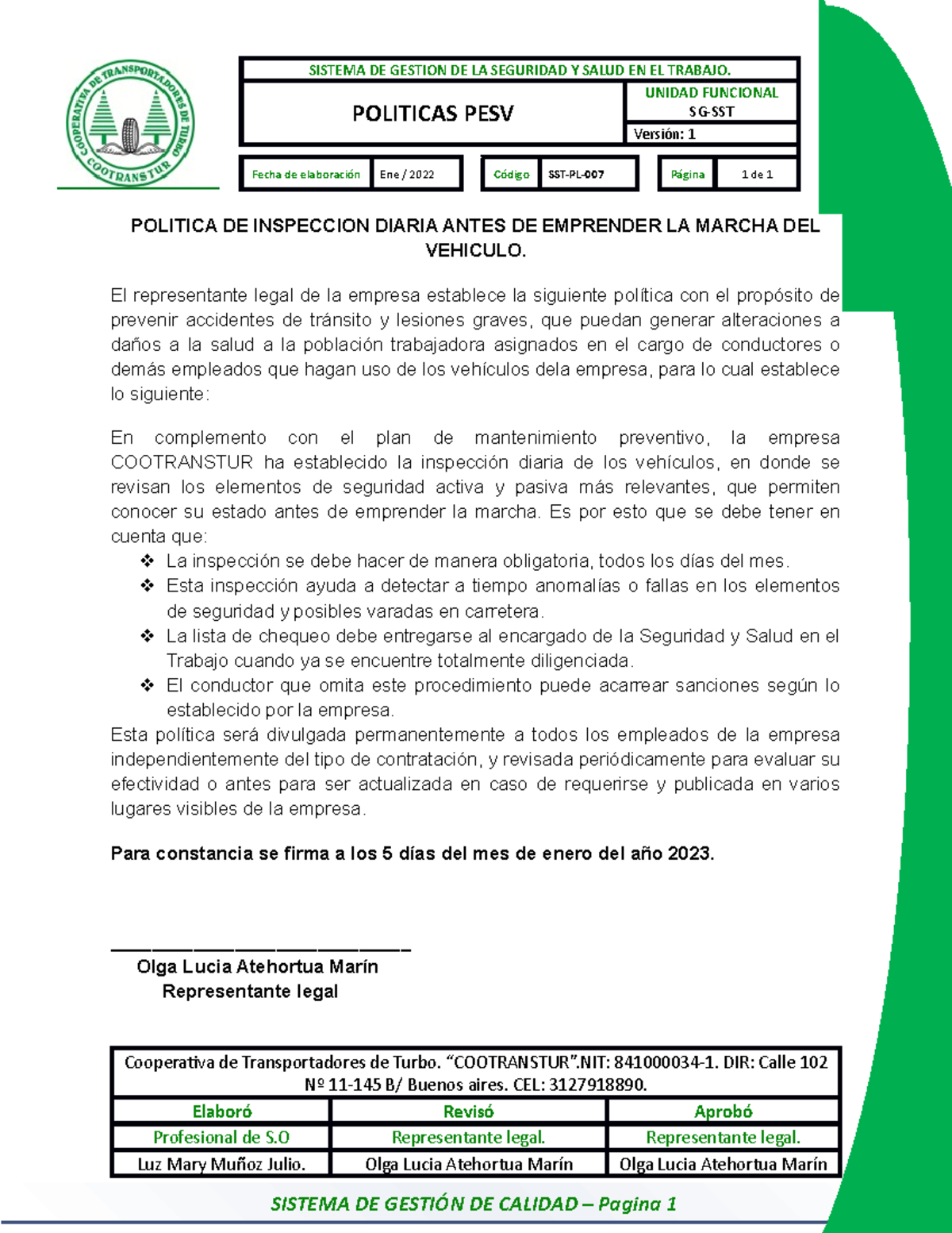 Anexo 8. Politica INSP Diaria Antes Viajar - SISTEMA DE GESTIÓN DE ...