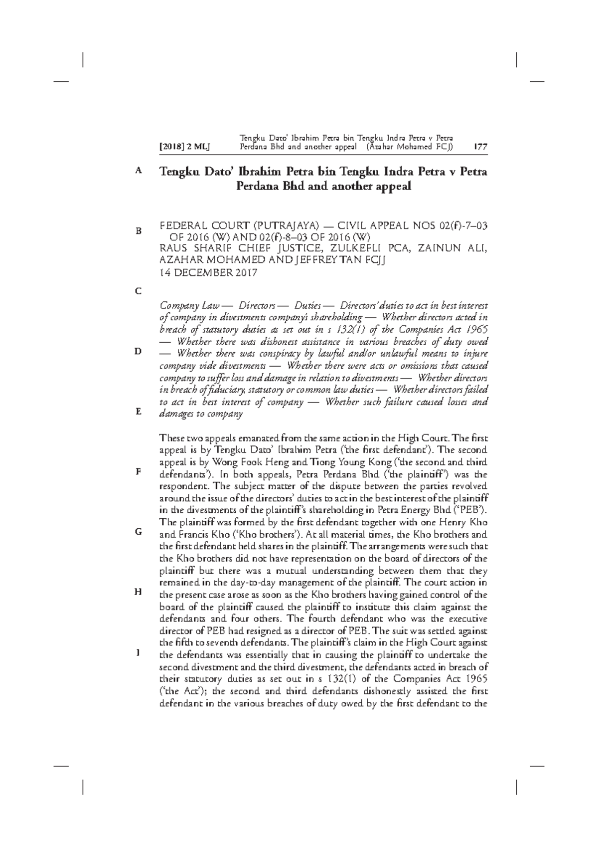 Tengku Dato’ Ibrahim Petra bin Tengku Indra Petra v Petra Perdana Bhd and another appeal - The ...