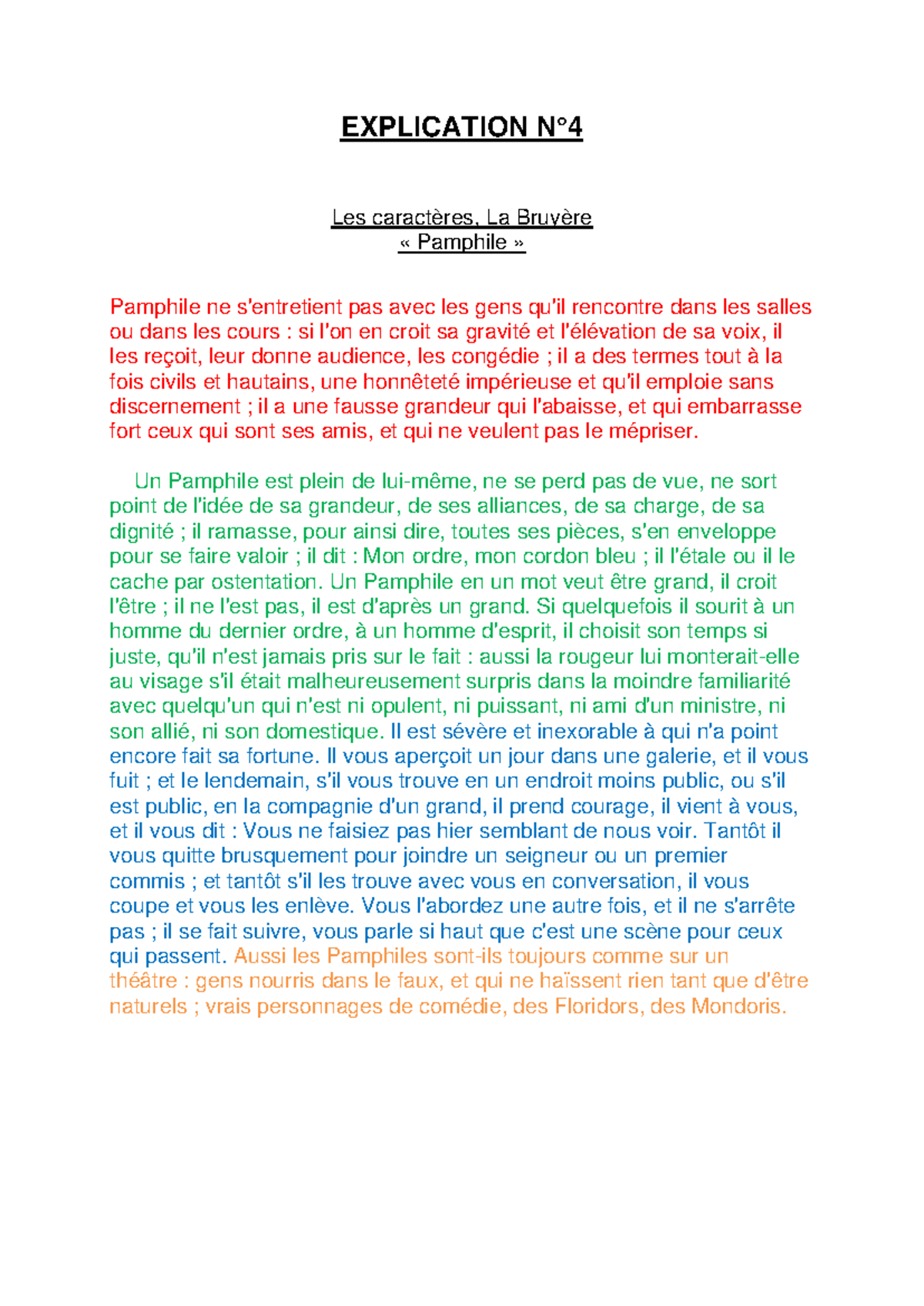 Explication N°4 - Les caractères, La Bruyère - Pamphile 2 - EXPLICATION ...