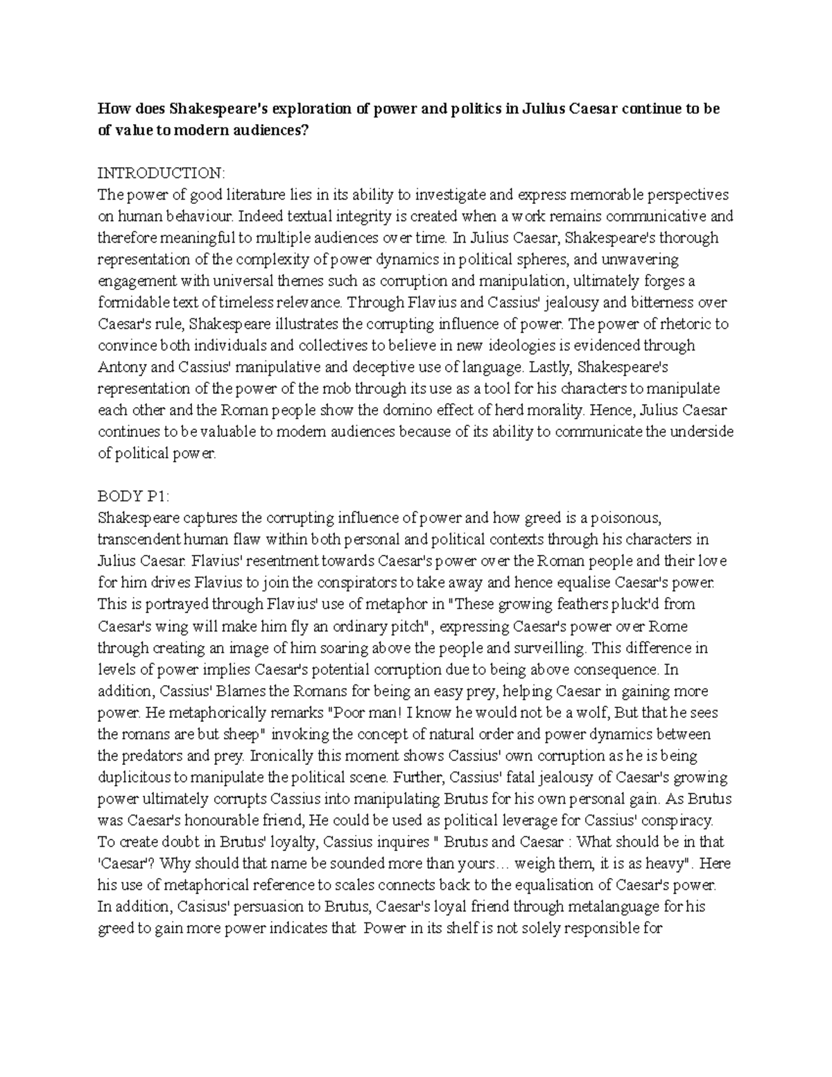 Julius caesar essay draft - How does Shakespeare's exploration of power ...