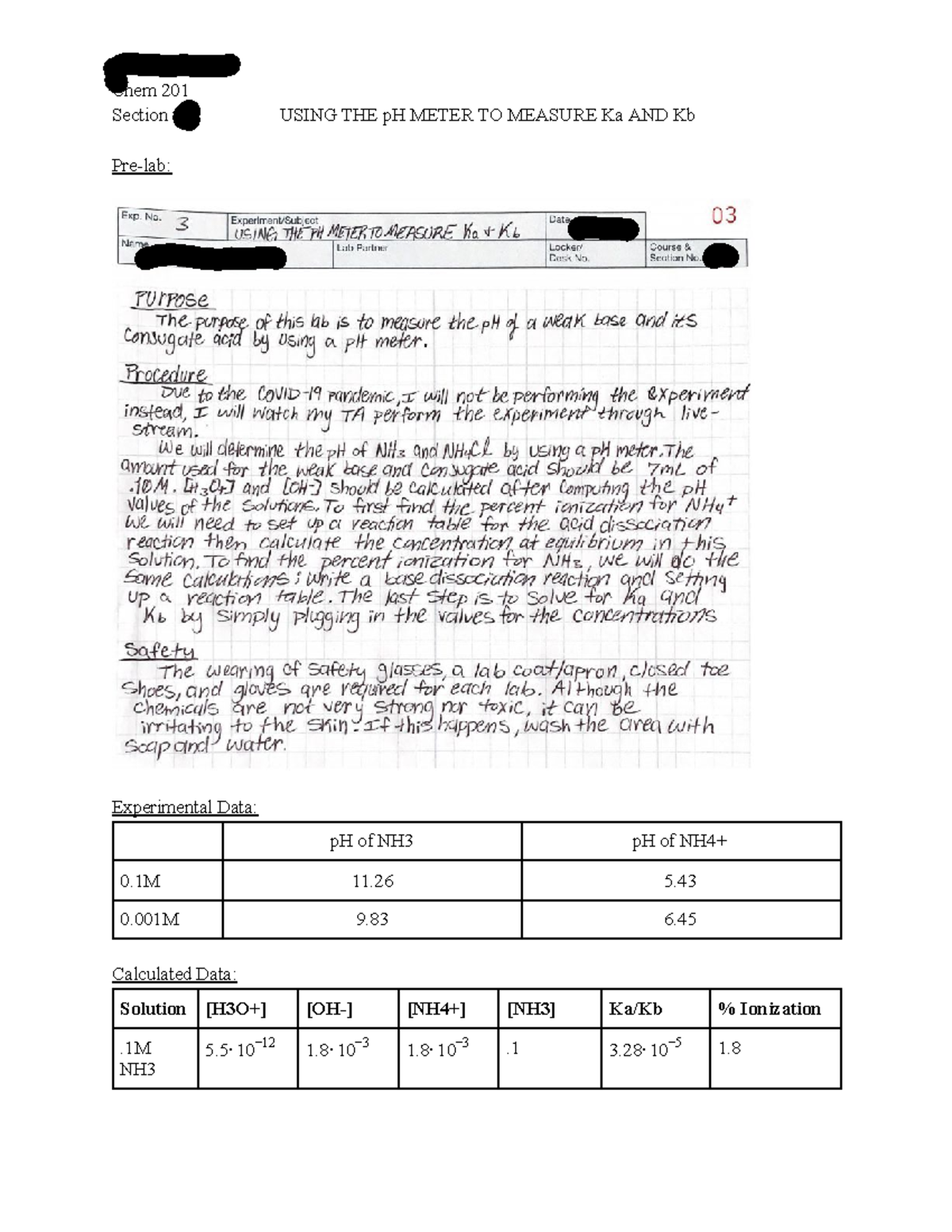 Exp. 3 - Experiment 3 lab report - Nadia Valencia Chem 201 Section #6 ...