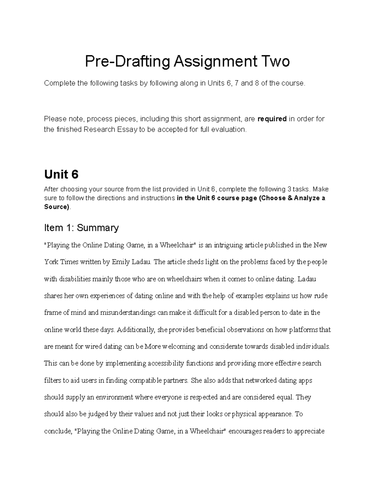 Nistha Gandhi Pre-Drafting Assignment Two - Pre-Drafting Assignment Two ...
