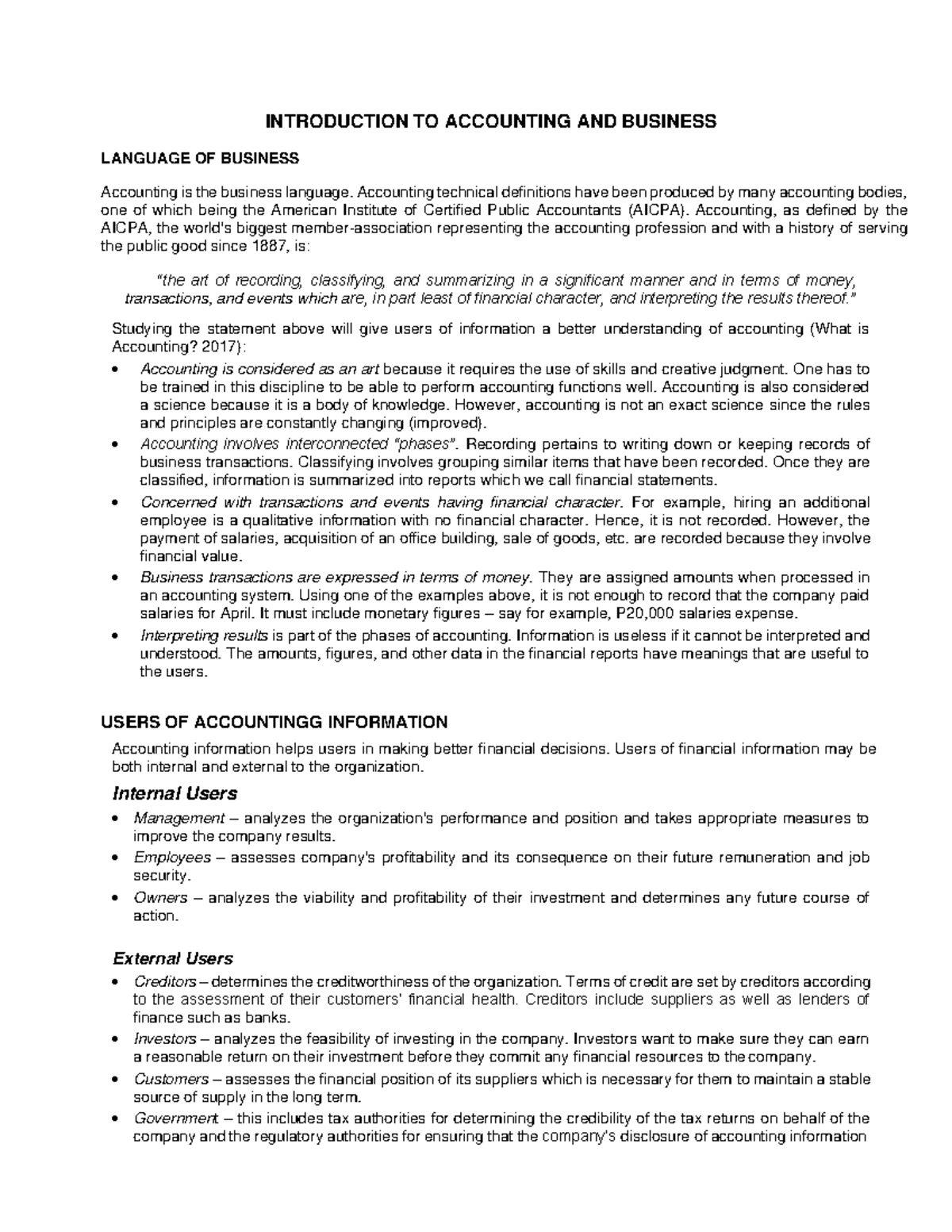 Introduction to Accounting and Business - Studocu