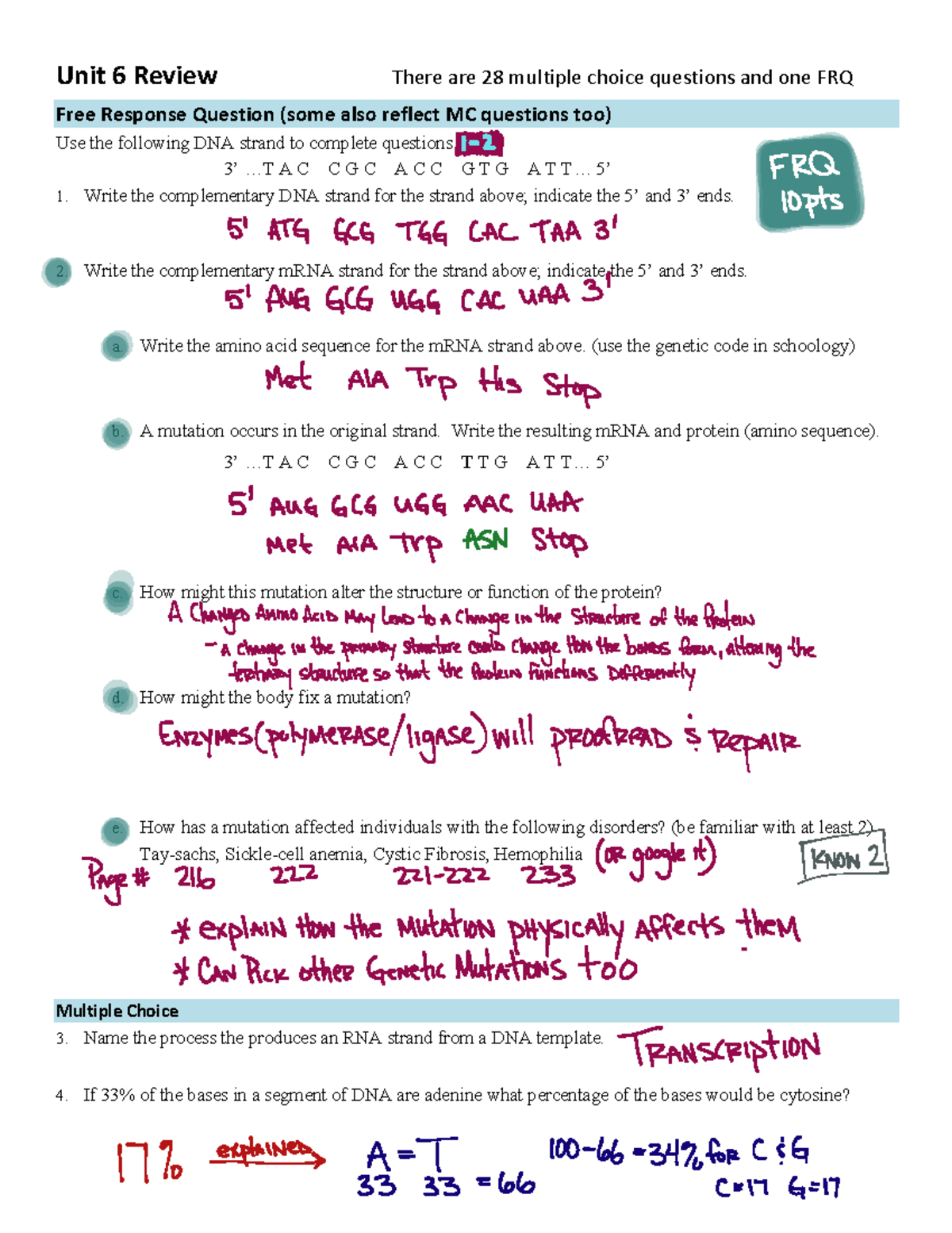 Review - Unit 6 Key - Short - Unit 6 Review There are 28 multiple ...