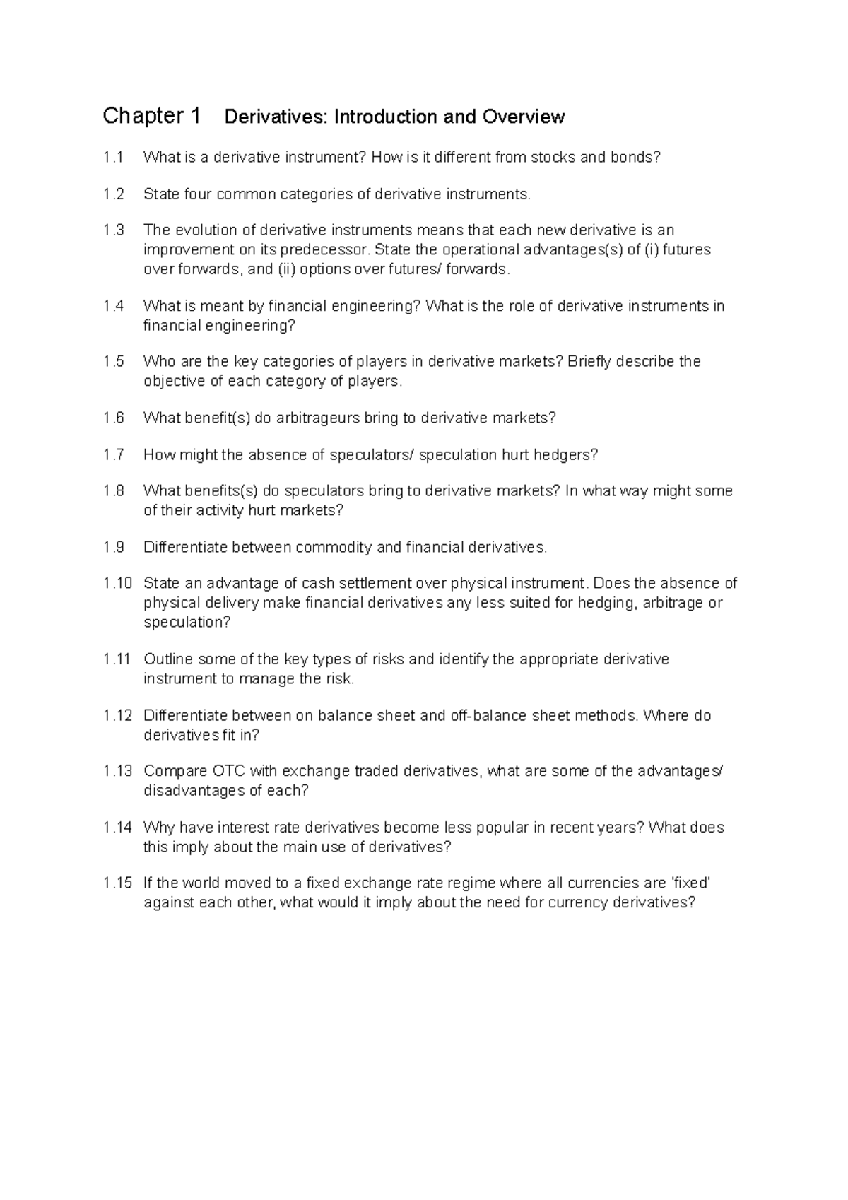 Fin derivative questions - Chapter 1 Derivatives: Introduction and ...