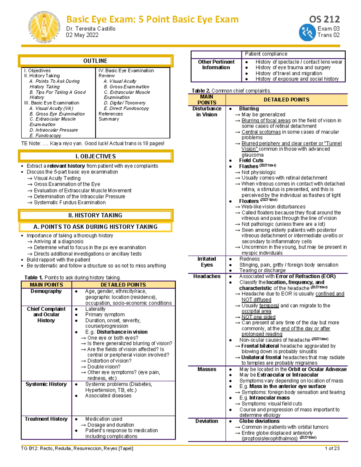 E01 T02 Basic Eye Exam - 5 Point Basic Eye Exam - Basic Eye Exam: 5 ...