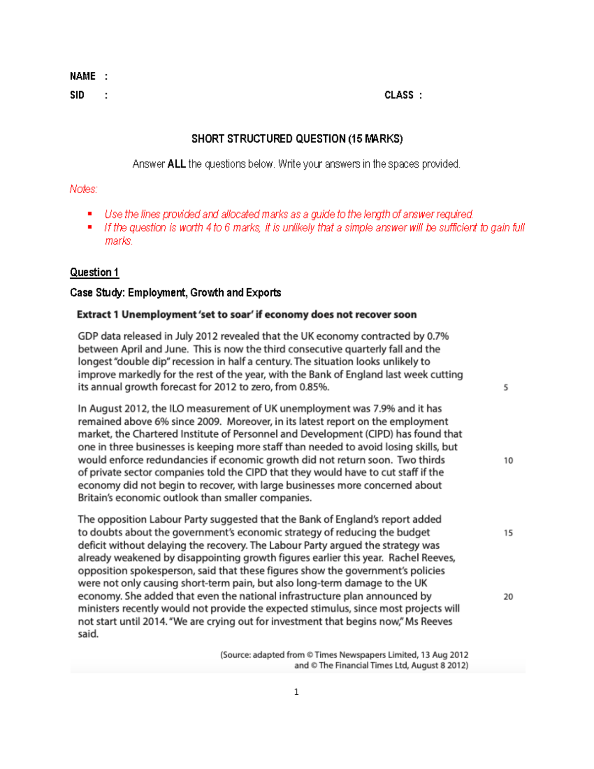 Tutorial 2 - Q - SACE International - 1 NAME : SID : CLASS : SHORT ...