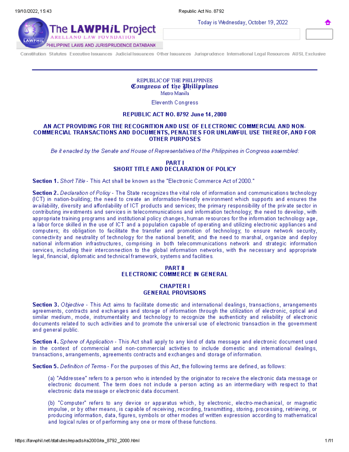 Republic Act No 8792 None ConstitutionStatutes Executive