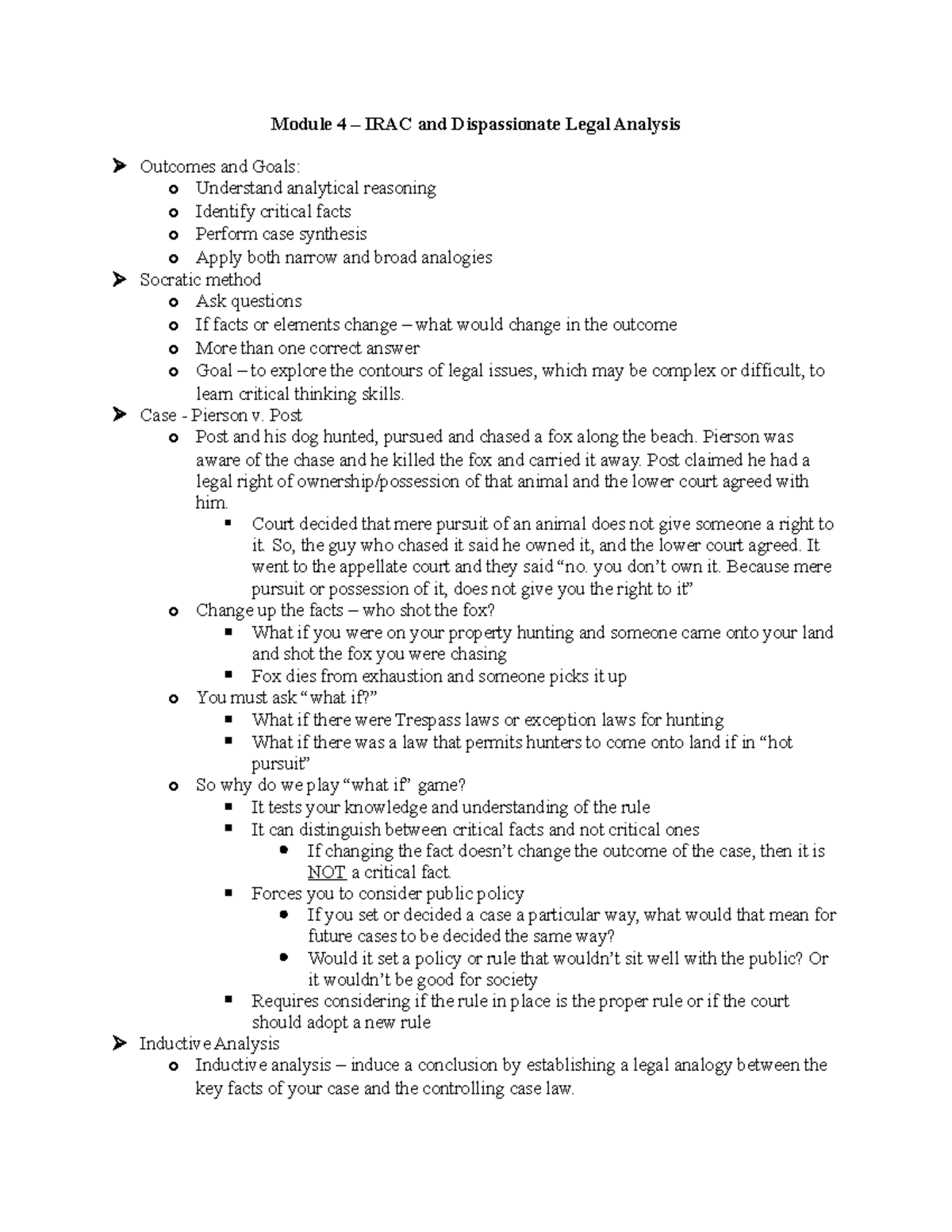 Module 4 – IRAC and Dispassionate Legal Analysis - Lecture Notes ...