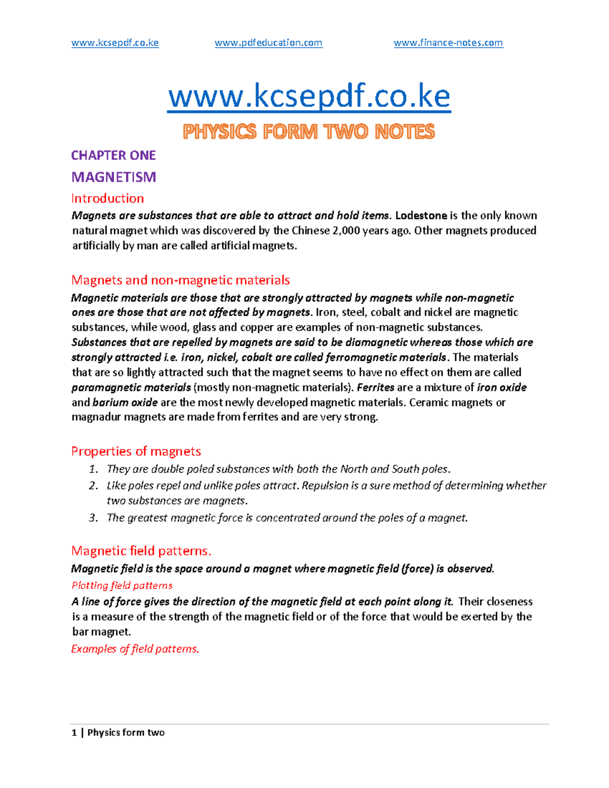 HIGH- School- Physics-FORM-TWO- Notes-2020 - kcsepdf.co CHAPTER ONE ...