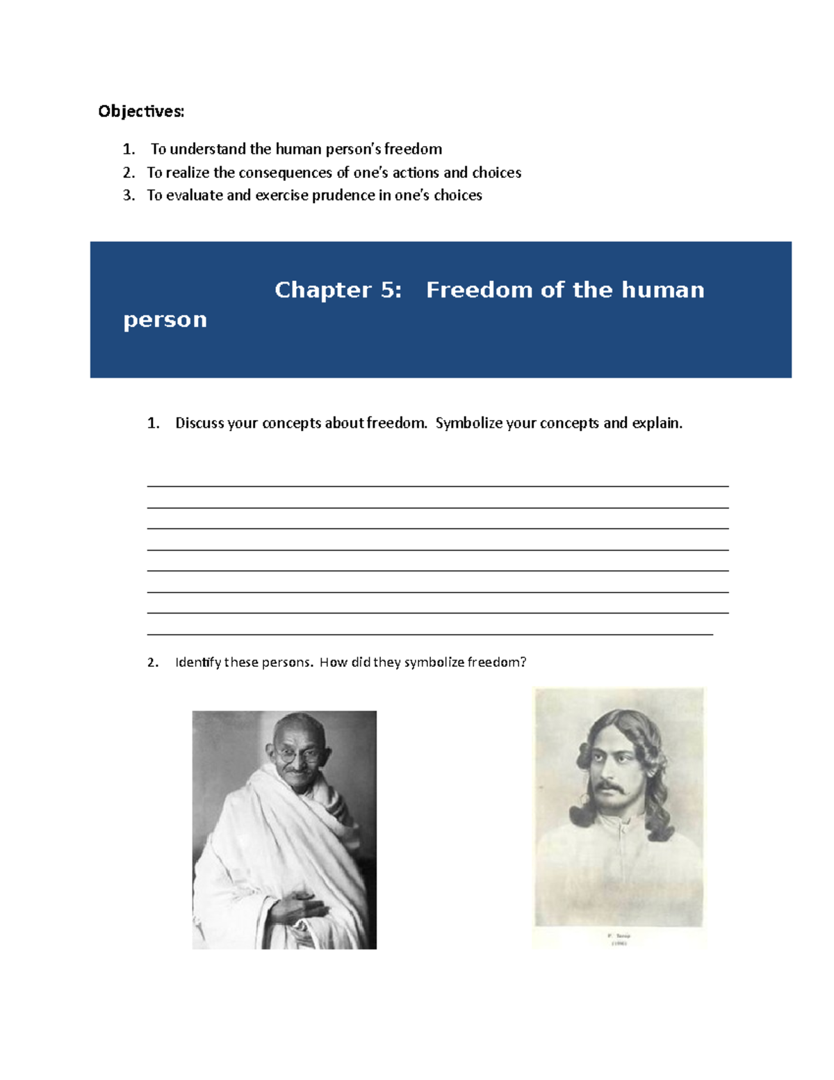 Chapter 5 docx - Objectives: To understand the human person’s freedom ...