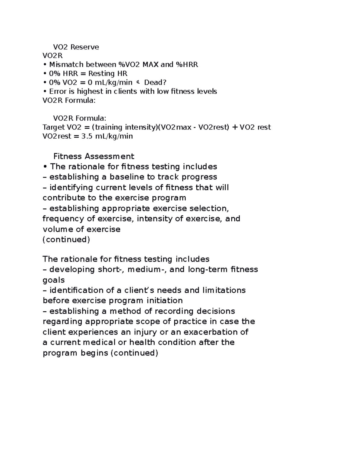 Fitness Test Procedures - VO2 Reserve VO2R Mismatch between %VO2 MAX ...