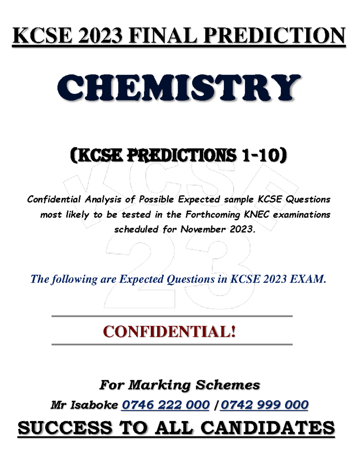 KCSE Chemistry Final Prediction 2023 - KCSE 2023 FINAL PREDICTION ...