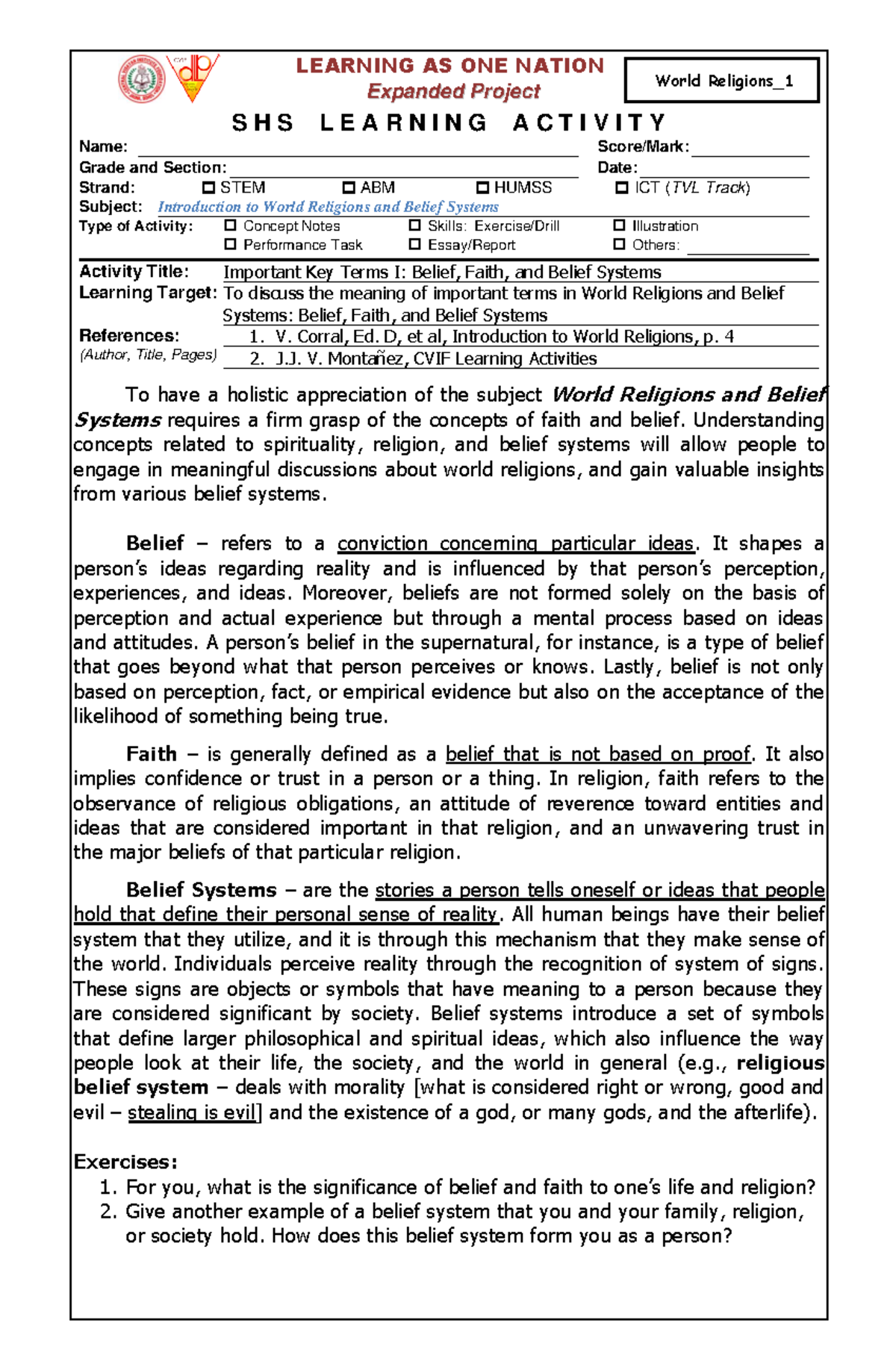 Introduction to world religion and belief system learning material for ...