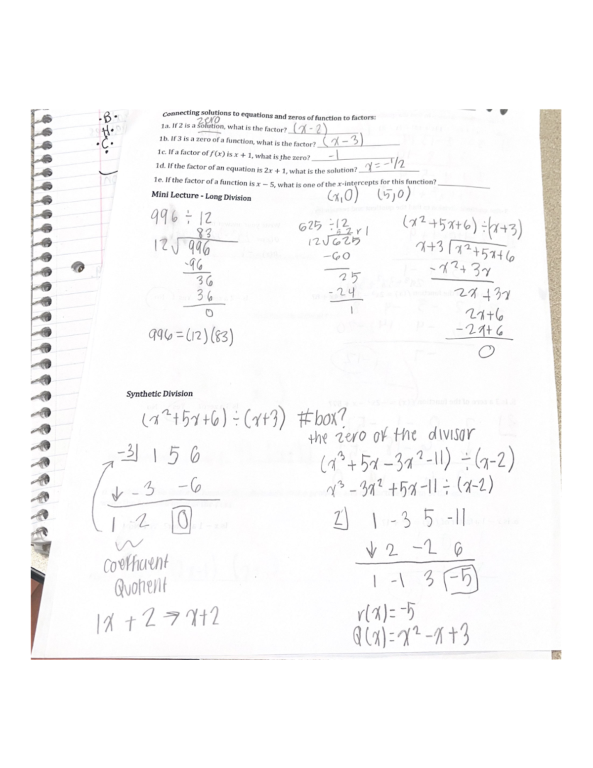 Connecting solutions to equations and zeros of function to factors ...
