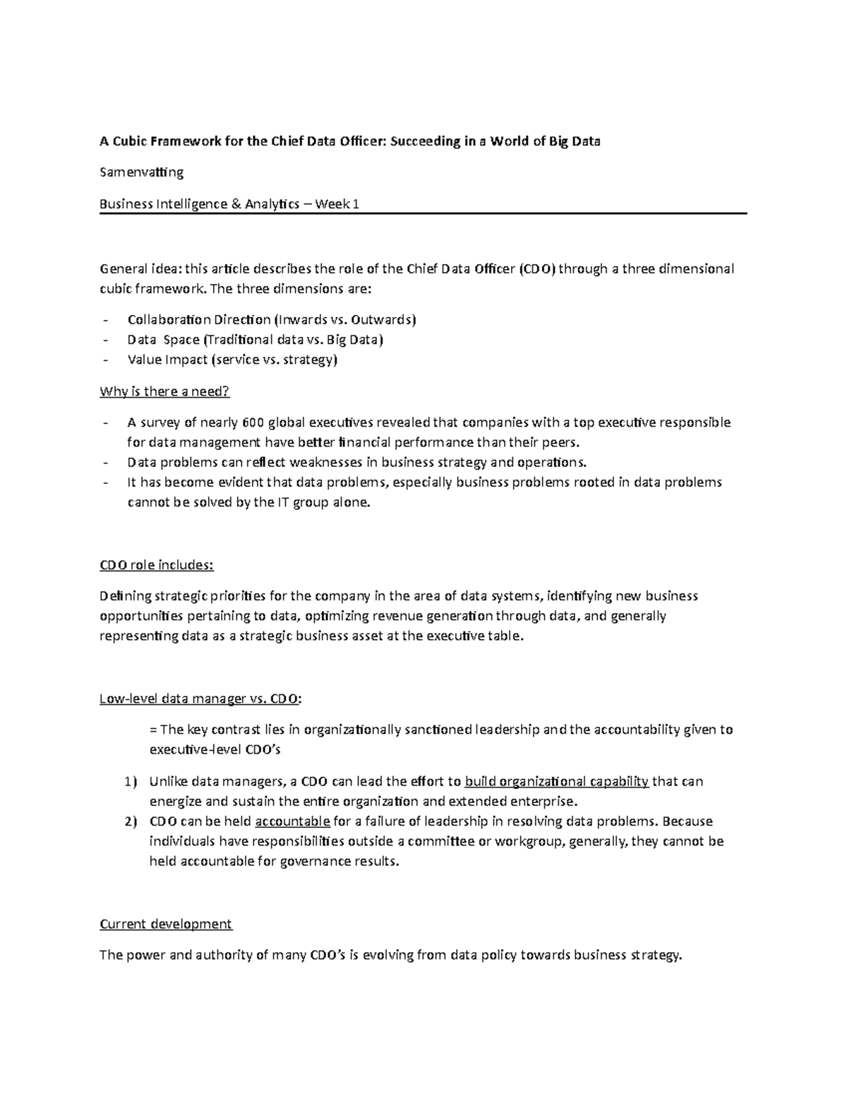 A Cubic Framework for the Chief Data Officer - Samenvatting - A Cubic ...