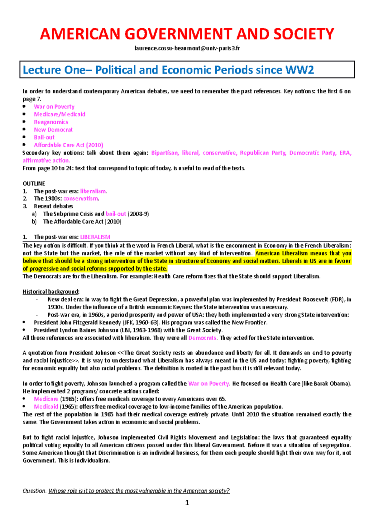 X3ANCV CM - COURS MAGISTRAL - AMERICAN GOVERNMENT AND SOCIETY laurence ...