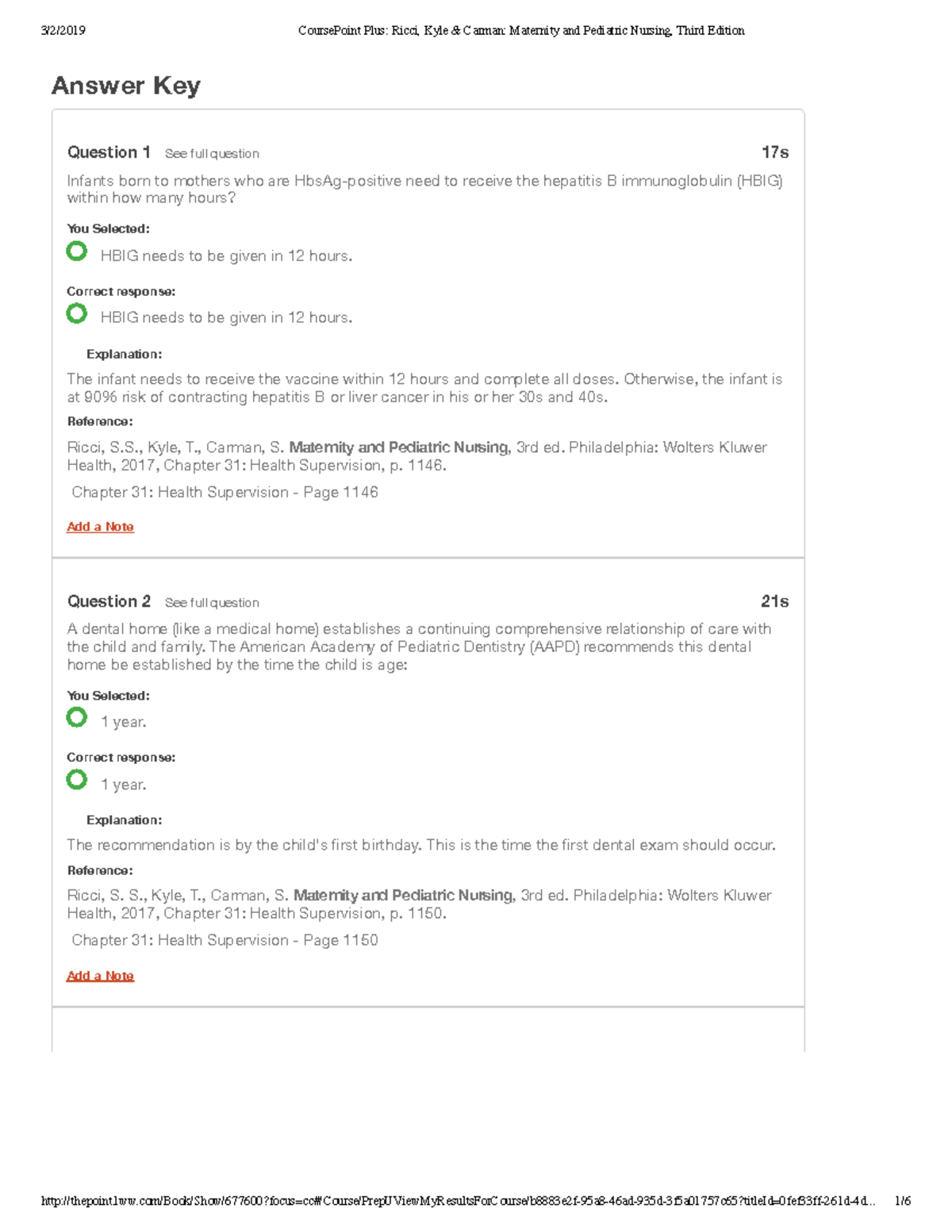 Ch 31 Prep U 5 - Practice questions - 3/2/2019 CoursePoint Plus: Ricci ...