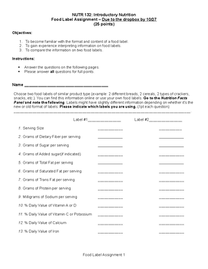 Foodlabel - Food Label Analysis Assignment for NUTR 132 - NUTR 132 ...