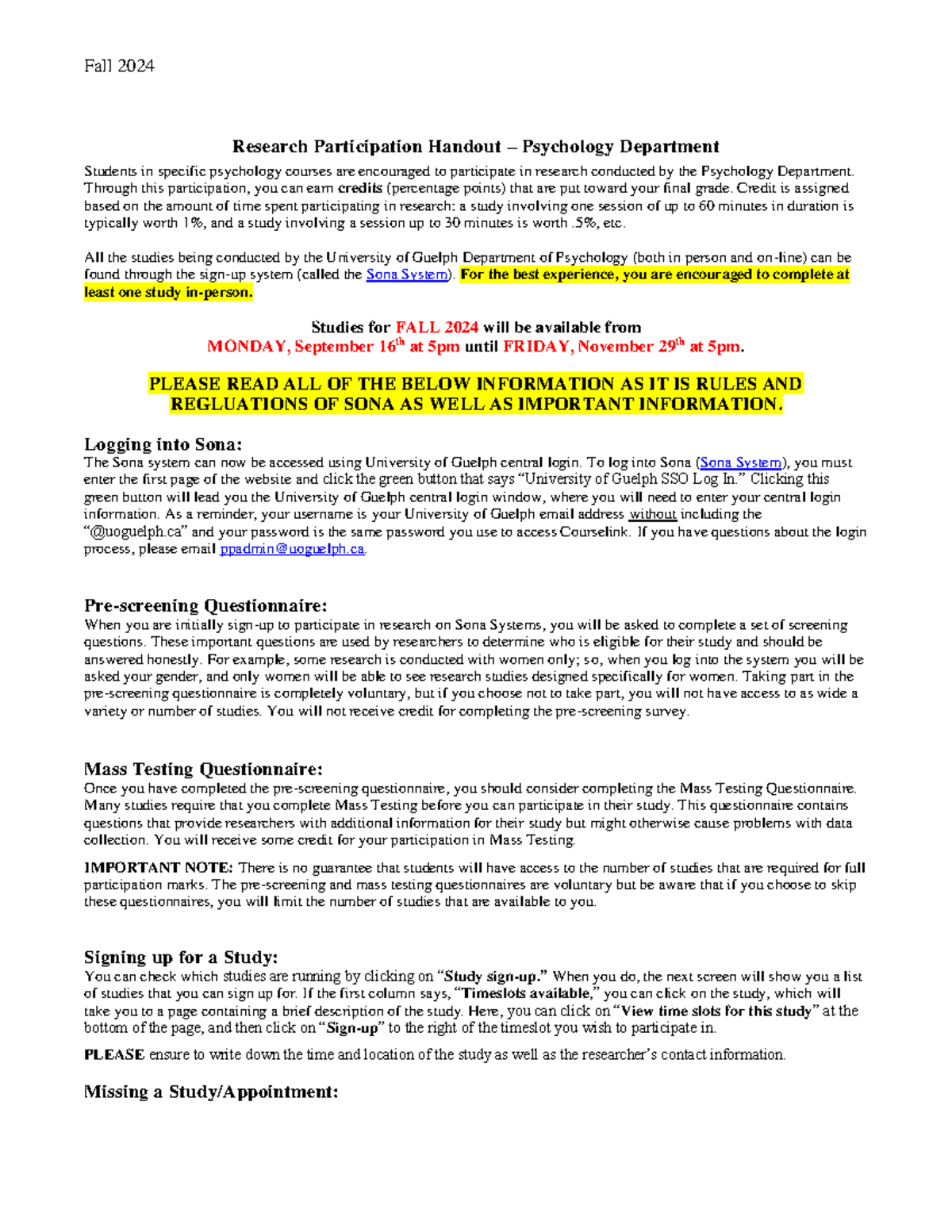 2024 Fall Research Participation Handout - Fall 2024 Research ...