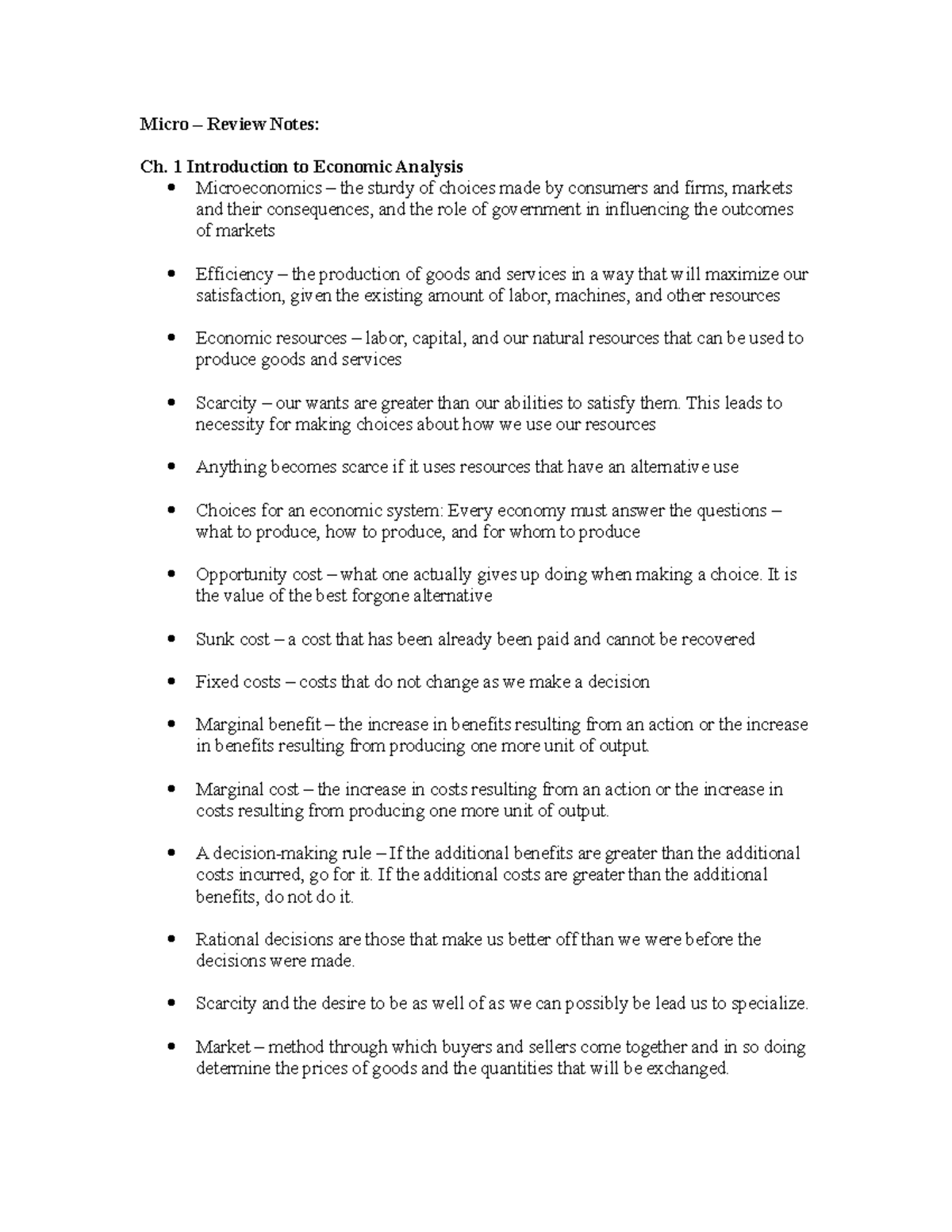 Micro - Chapter 1-3 - Micro – Review Notes: Ch. 1 Introduction to ...