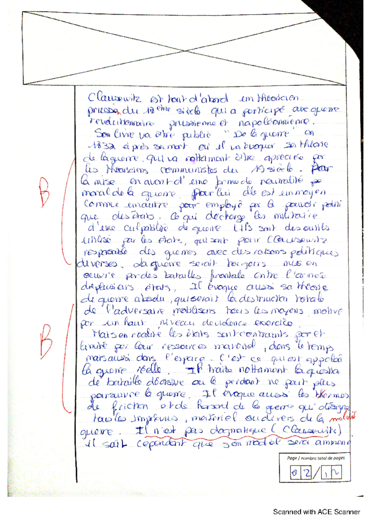 Hggsp-2 - 1ère exercice (dissertation) de Bac blanc - Clausewitz est ...