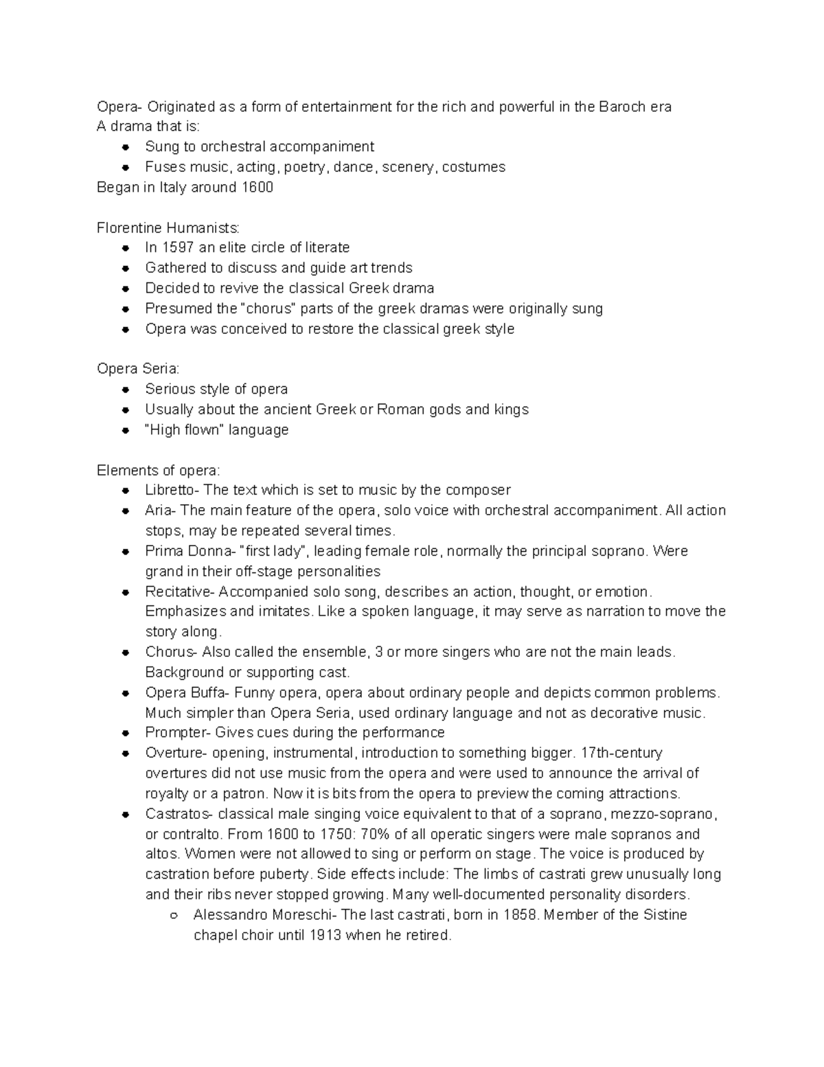 Opera Lecture Notes - Opera- Originated as a form of entertainment for ...