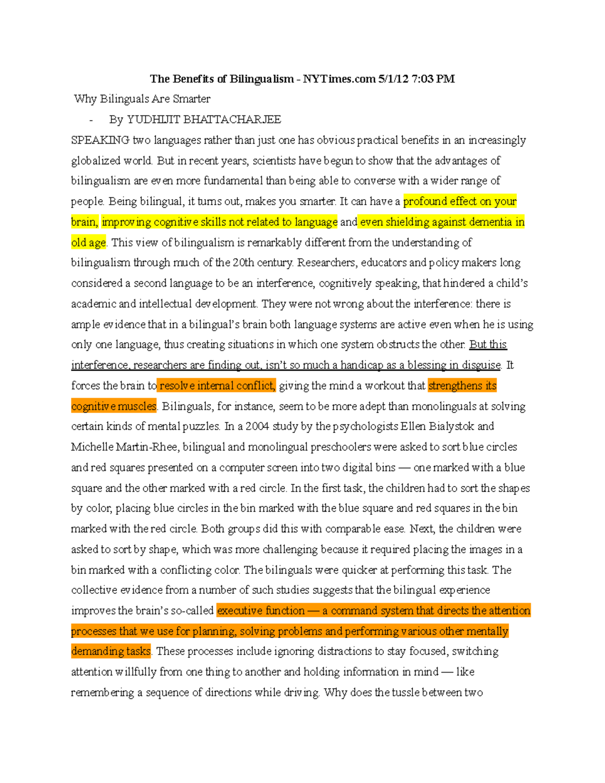 Bilingual Benefits - The summary of a class reading for linguistics ...