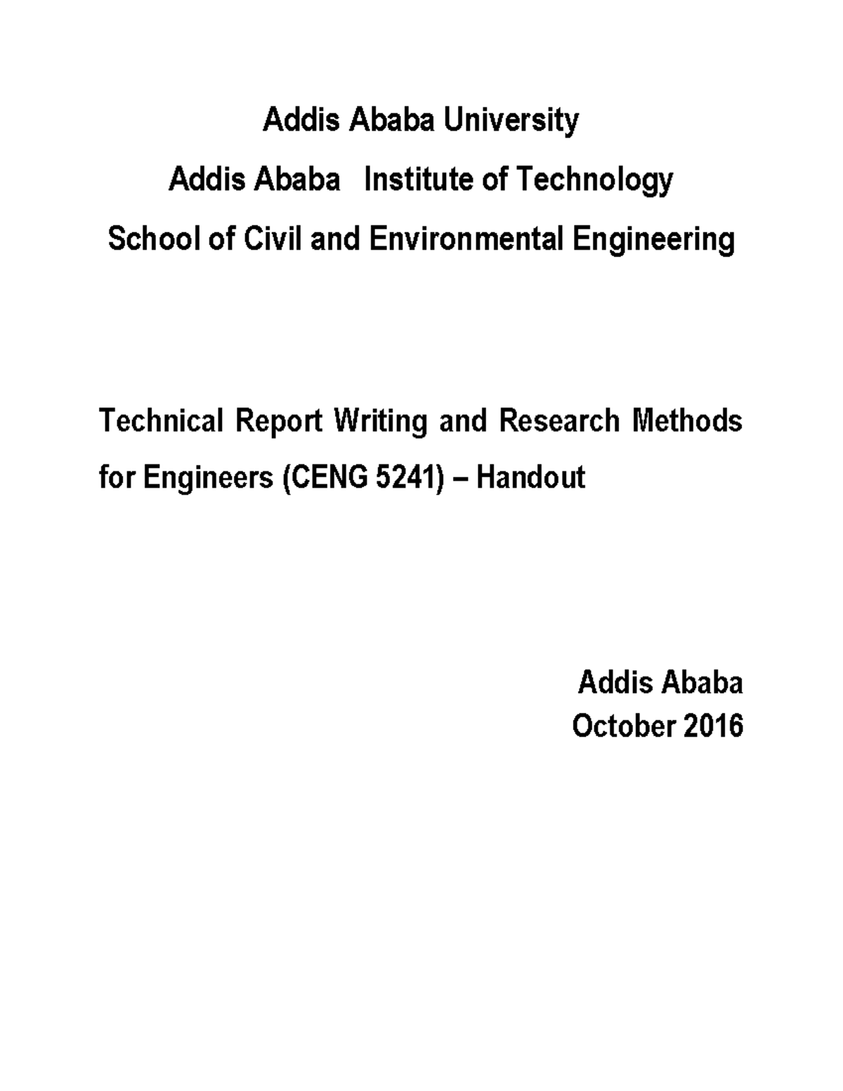 TRW Handout 241125 203645 - Addis Ababa University Addis Ababa Institute of Technology School of ...