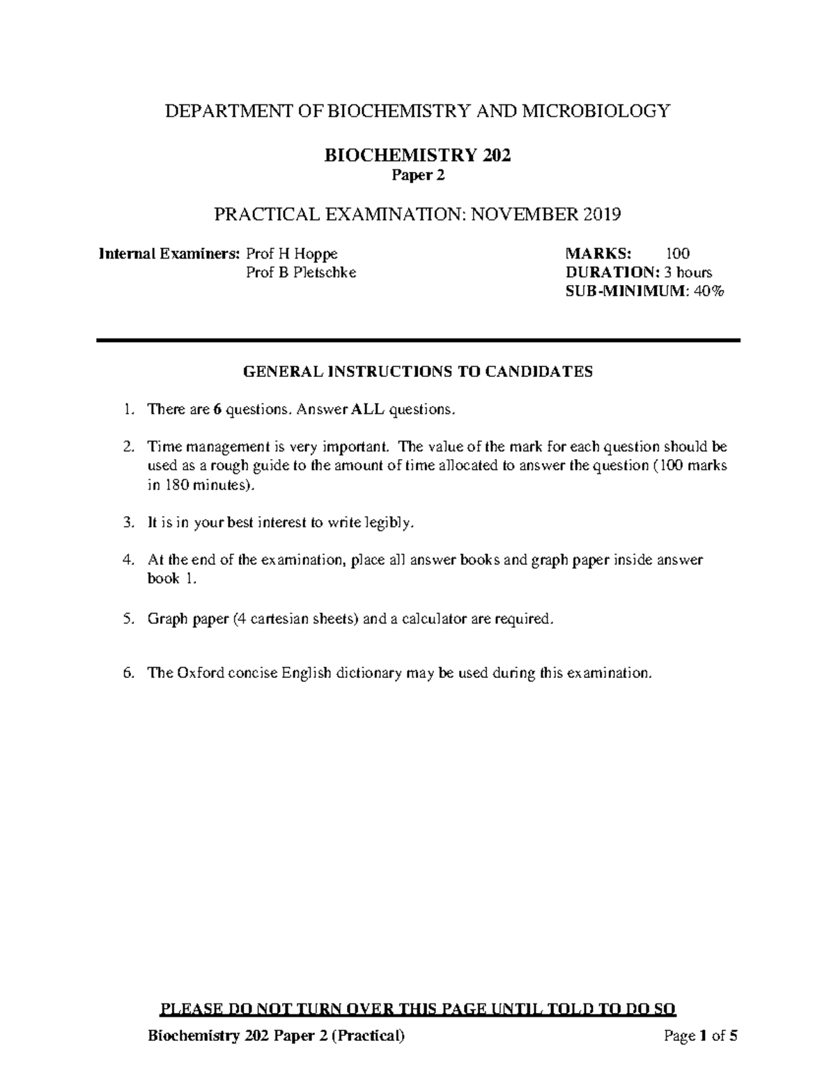 Biochemestry 202 Paper 2 Nov 2019 - RHODES UNIVERSITY DEPARTMENT OF ...