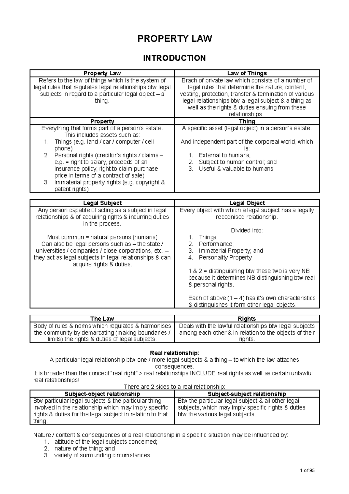 68014254 Property Notes Cases 2008 - PROPERTY LAW INTRODUCTION Property ...