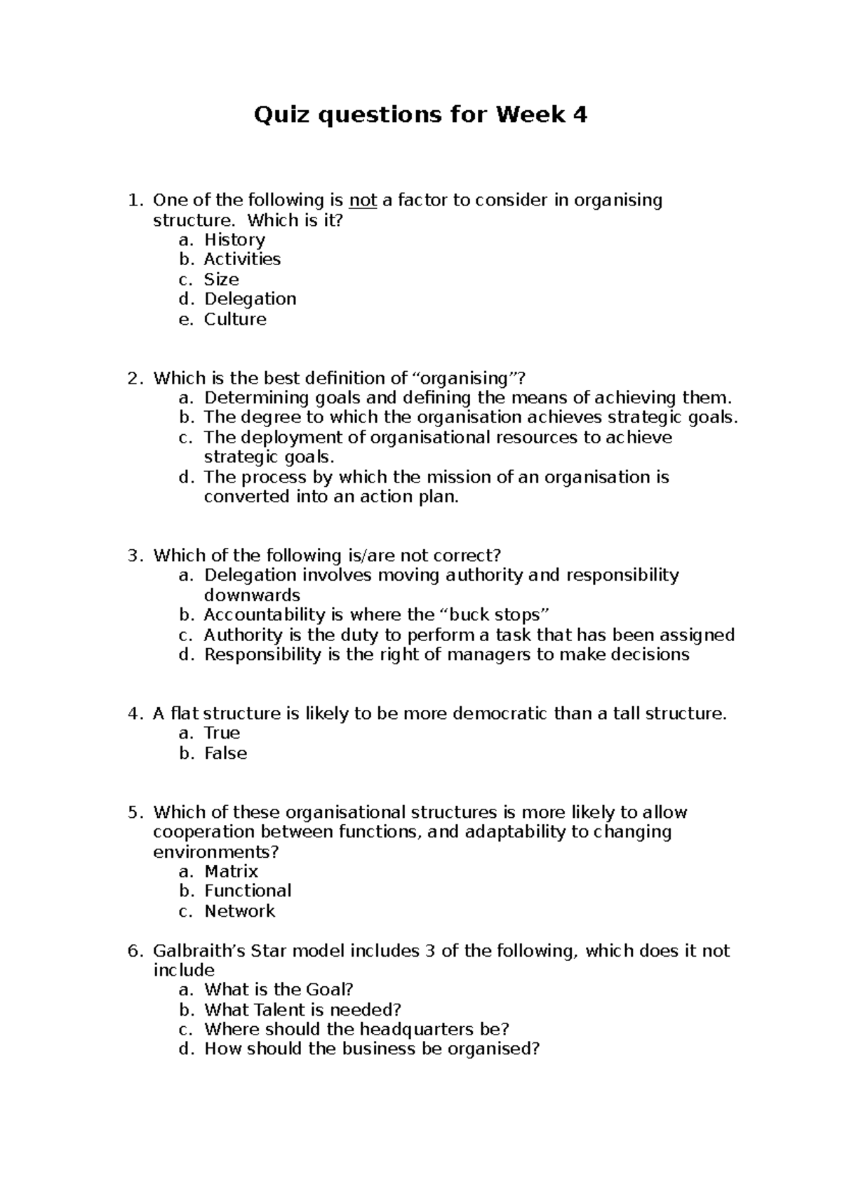 21 22 4 Quiz Questions No Answers Quiz Questions For Week 4 One Of