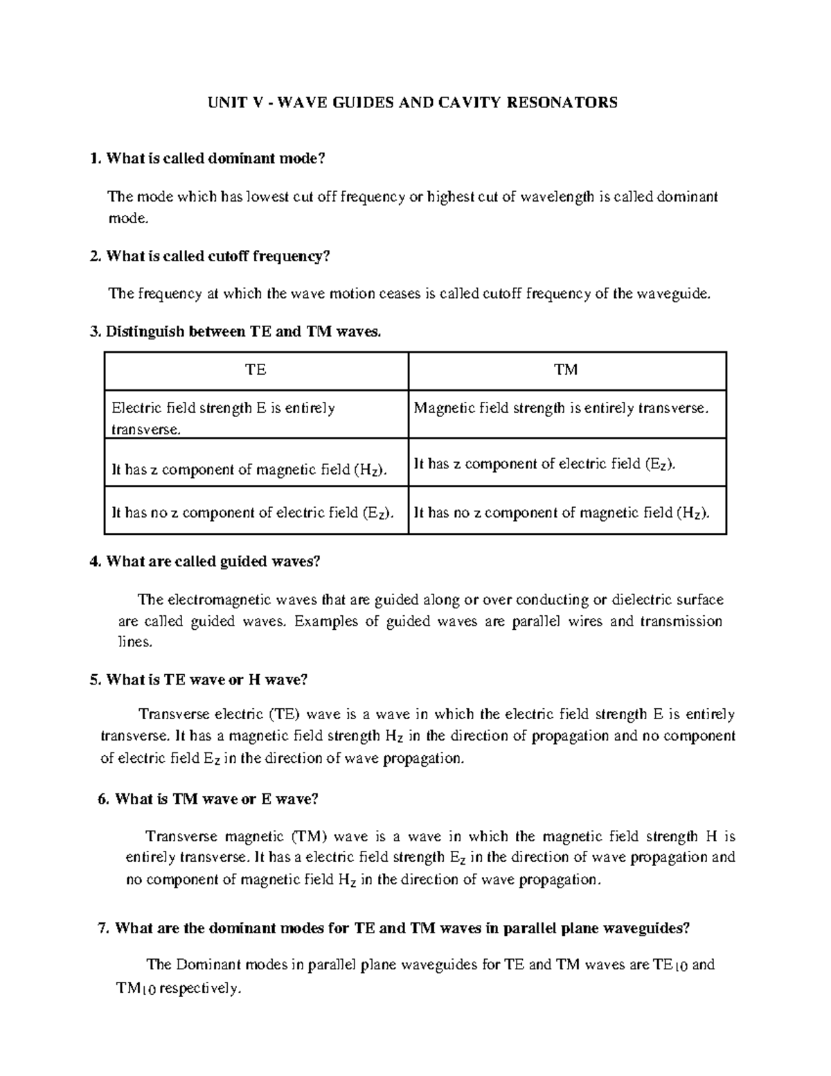 QB106535 - Lecture notes of TLRf - UNIT V - WAVE GUIDES AND CAVITY ...