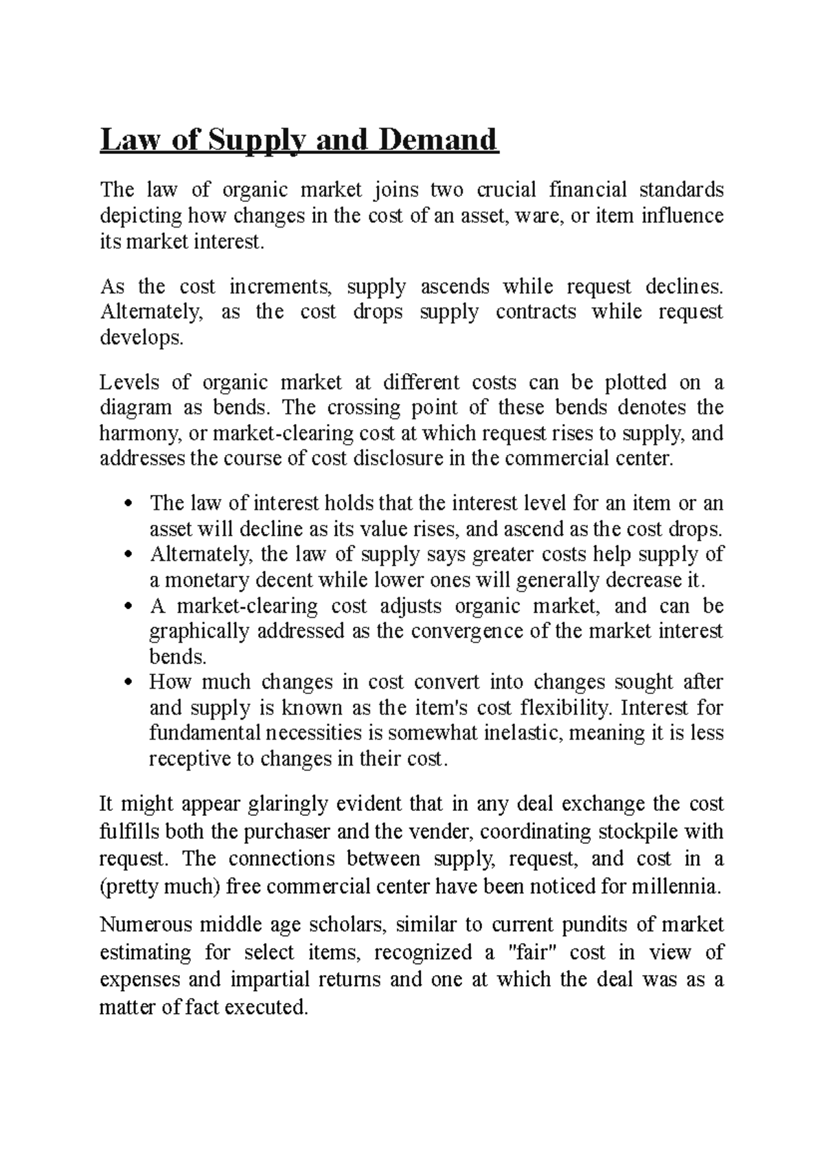 Law of Supply and Demand - As the cost increments, supply ascends while ...