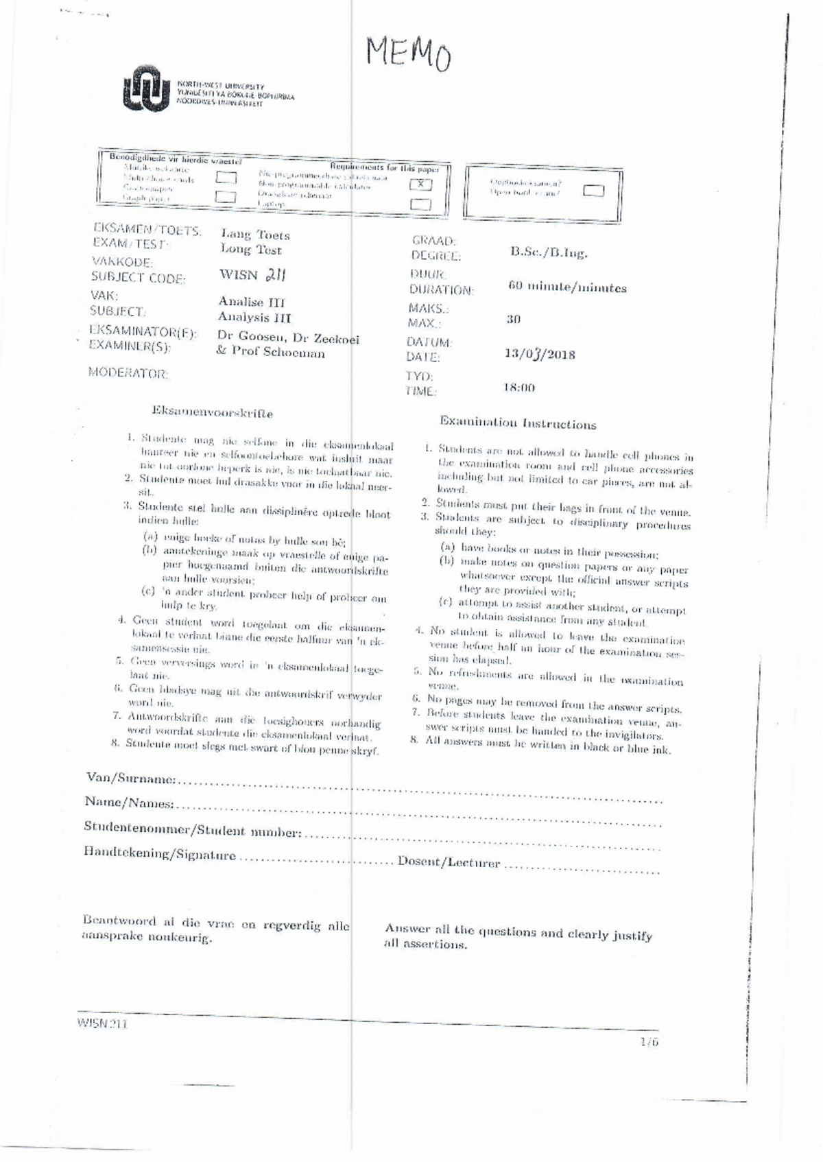 Memo Long Test - LONG TEST 2 MEMO. QUESTION AND ANSWER - MTHS212 - Studocu