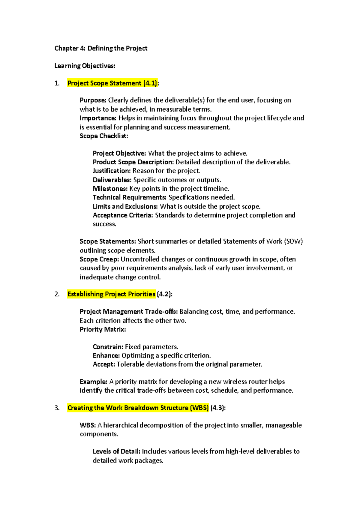Chapter Defining the Project - Chapter 4: Defining the Project Learning Objectives: Project ...